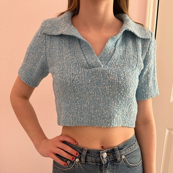 Urban Outfitters | Tops | Urban Outfitters Cropped Blue Collared Shirt ...